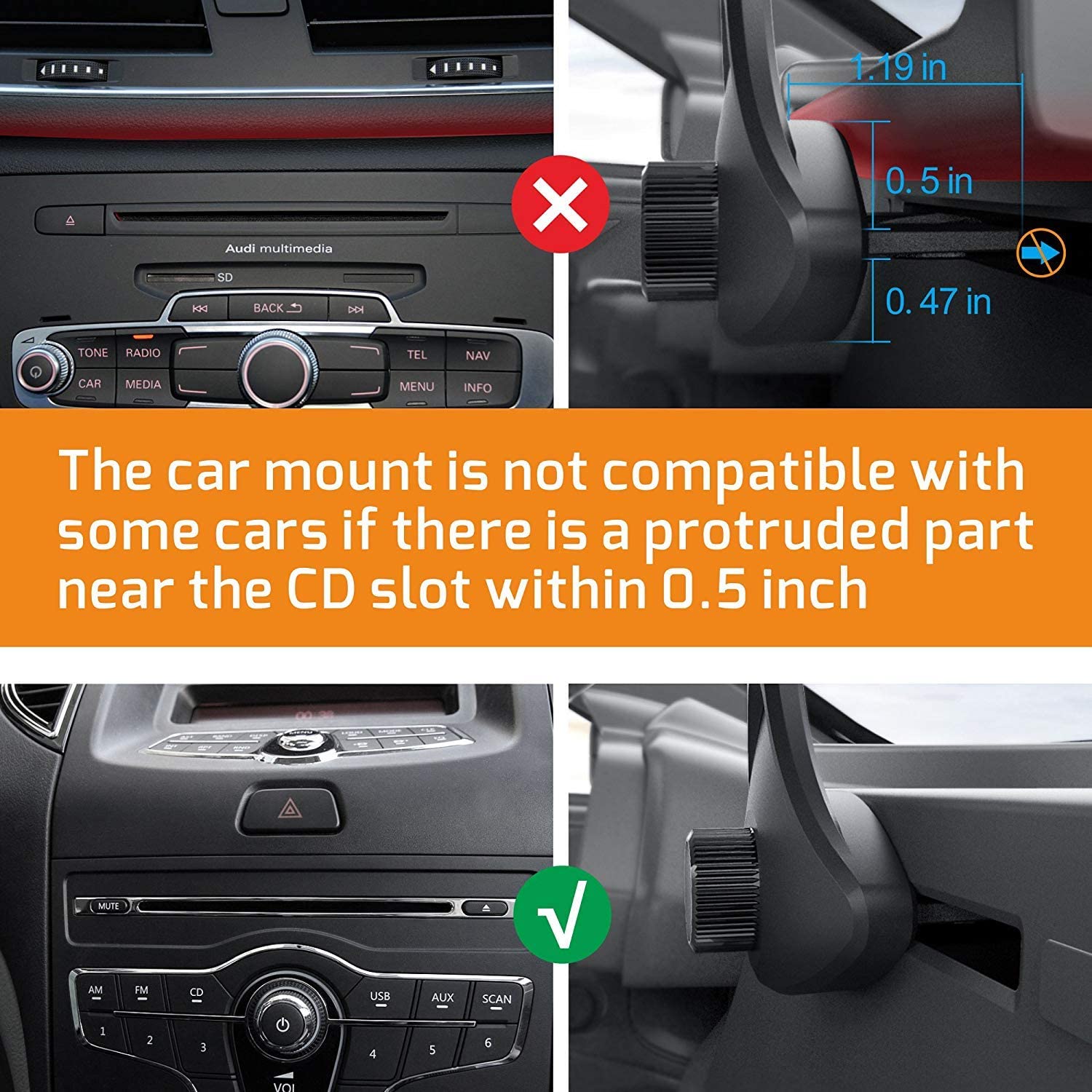 JCWINY CD Slot Car Grips Phone Holder for Collapsible Socket Grip, CD Car Mount Phone Holder for Pop Grip Stand Compatible with iPhone 14 12 13 11 Pro Max XR Xs X 8 7 Plus Galaxy Note10 9 S10