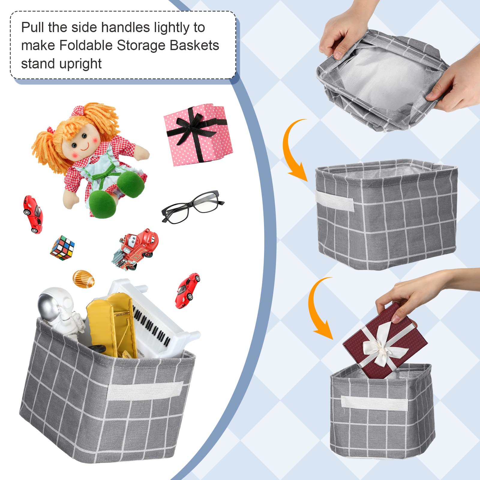 Nuogo 12 Pcs Small Fabric Storage Baskets Collapsible Storage Bin Foldable Cloth Cubes Bin Waterproof Bathroom Storage Bins Organizer Containers with Handles for Kids Toys, 7.9 x 6.3 x 5.1 Inch