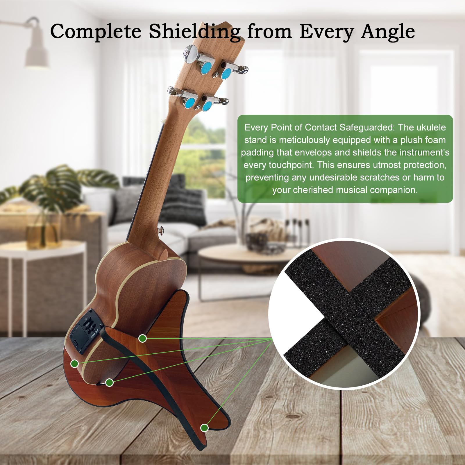Graunton Ukulele Stand, Portable Wooden Ukulele Stand Floor, X-Frame Sturdy Instrument Stand with Soft Edge for Ukulele, Mandolins and Violins (Legno Color)