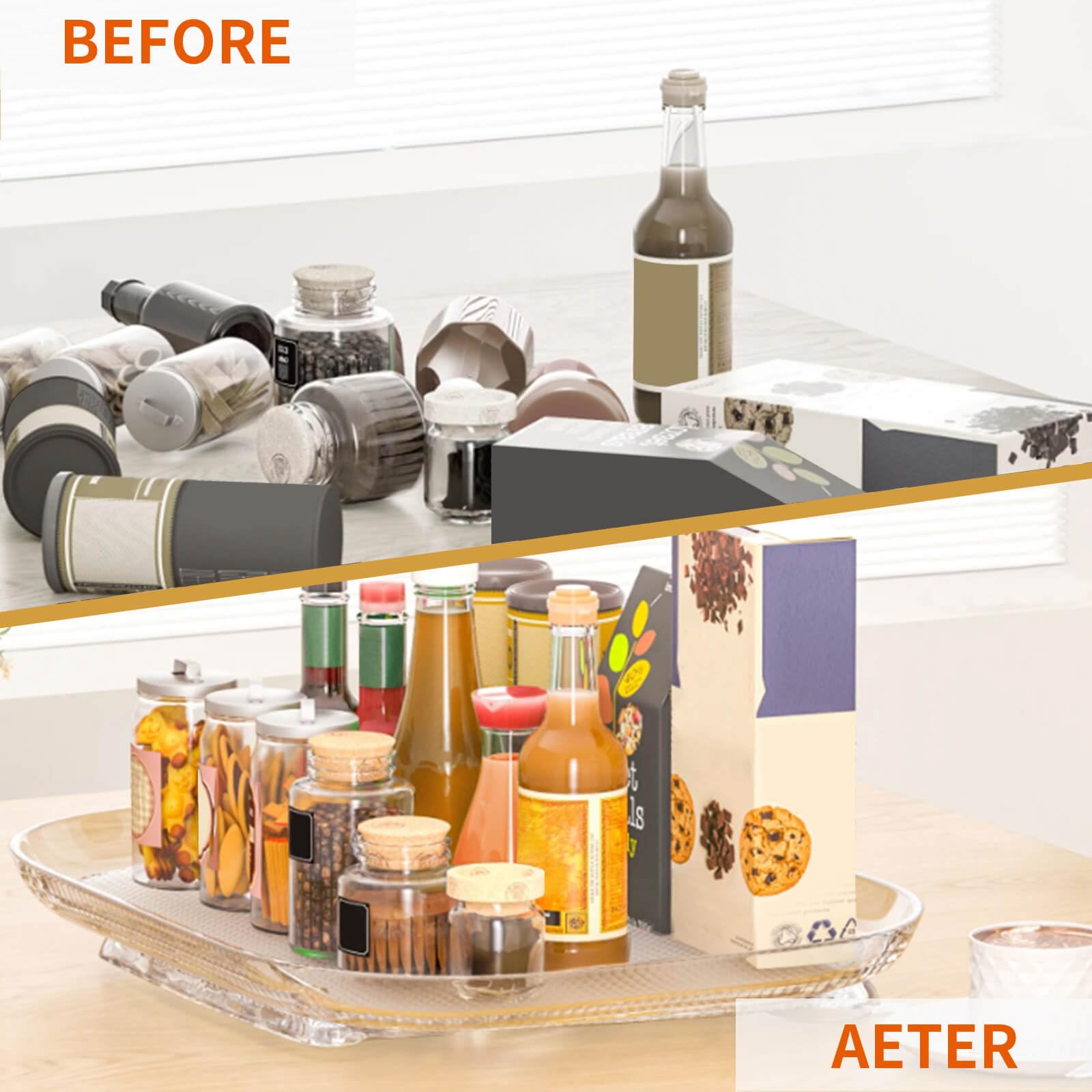 FUNGRINS Lazy Susan,Lazy Susan Organizer, Lazy Susan Turntable,Lazy Susan for Refrigerator,Fridge Organizers and Storage,Fridge Lazy Susan (15.8×11.8×1.2 in) for Refrigerator,Pantry,Kitchen