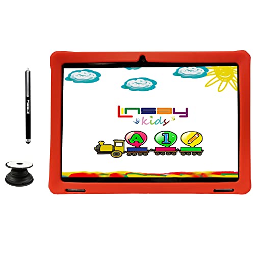 LINSAY 10.1" 1280x800 IPS 2GB RAM 32GB Android 11 Tablet with Kids Red Defender Case, Pop Holder and Pen Stylus