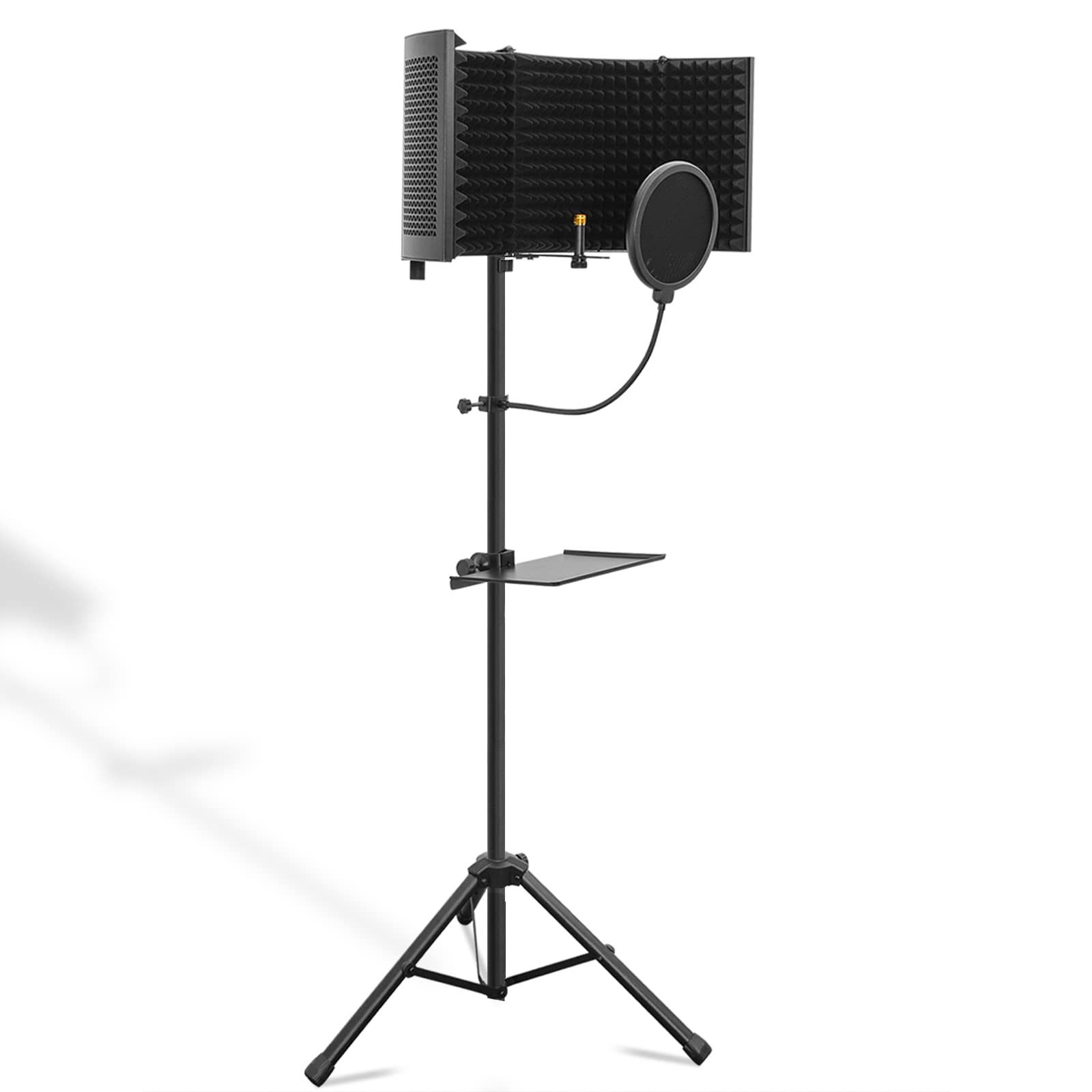 ITHWIU Microphone Isolation Shield with Stand [Curved Panel], Foldable Mic Shield with Triple Sound Insulation, Studio Mic Sound Absorbing Foam Reflector for Sound Recording, Podcasts