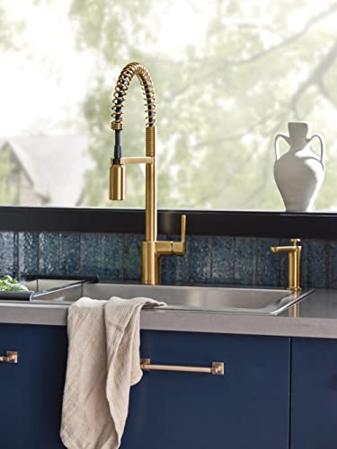 Moen Align Brushed Gold One Handle Spring Pulldown Kitchen Faucet, Farmhouse Style High-Arc Kitchen Sink Faucet with Power Boost for a Faster Clean, 5923SRS