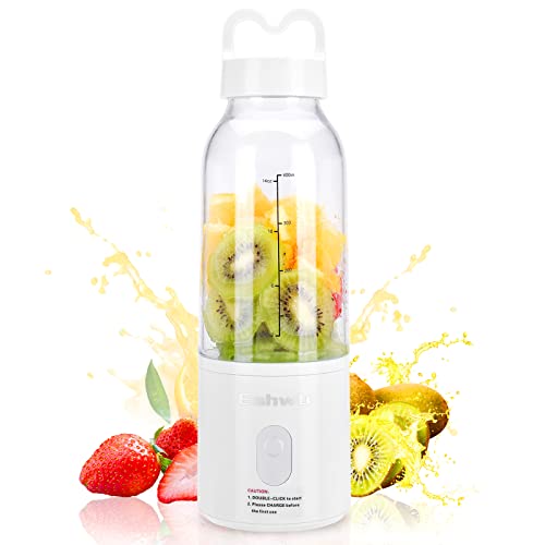 Eshwb Personal Blender for Shakes and Smoothies,Portable Blender with 3D 6 Blades,smoothie Blender Rechargeable USB Blender for Home,Travel Outdoors (White)