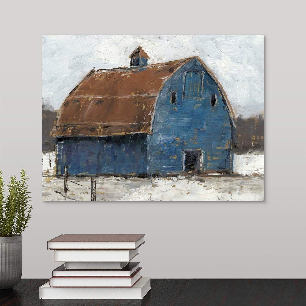 GREATBIGCANVAS Blue Barn I Canvas Wall Art Print, Barn Home Decor Artwork, 30"x23"x1.5"