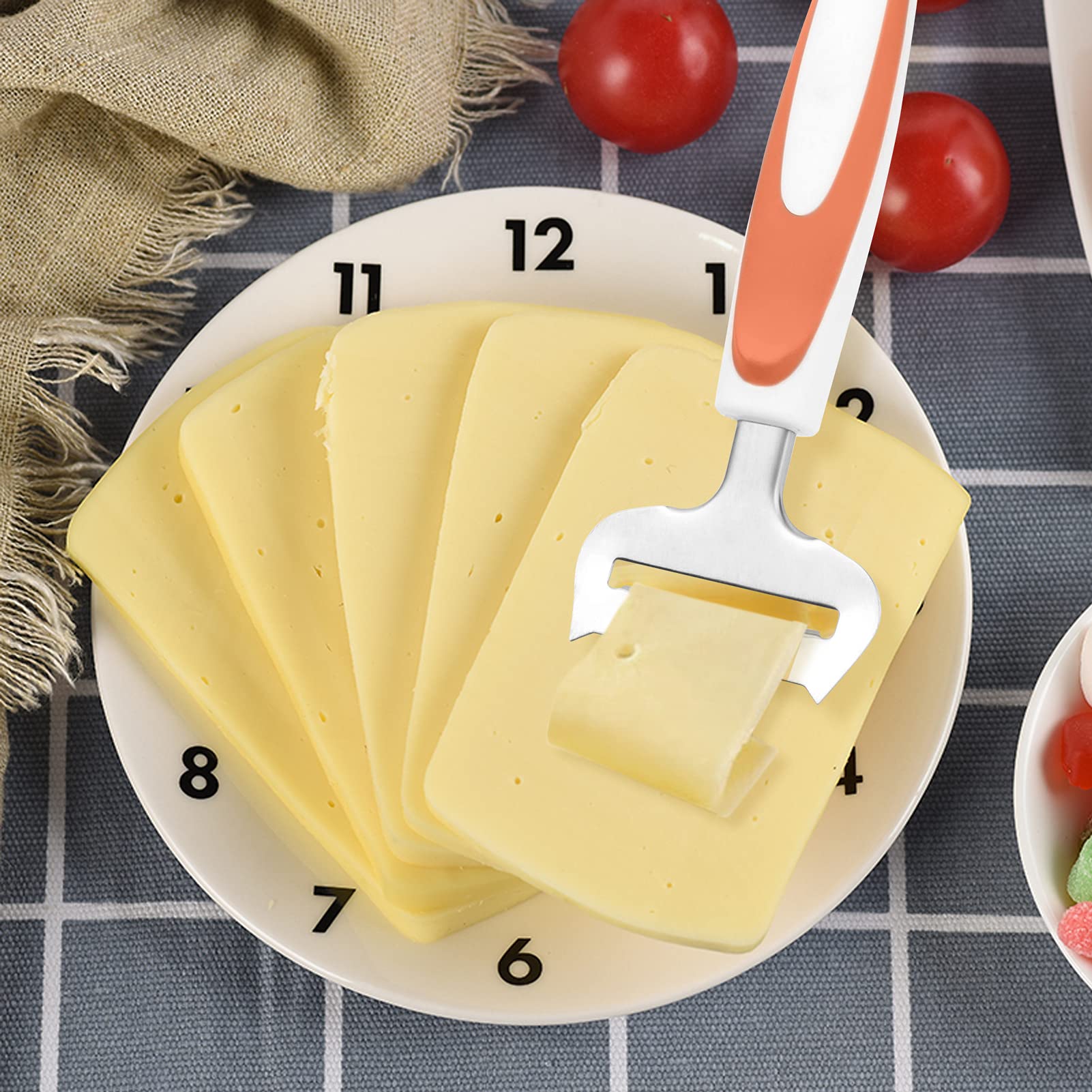 KUFUNG Cheese Slicer Stainless Steel Cheese Knife Heavy Duty Plane Cheese Cutter, Shaver, Server For Semi-Soft, Semi-Hard Cheese (7.2 inch, Blue)