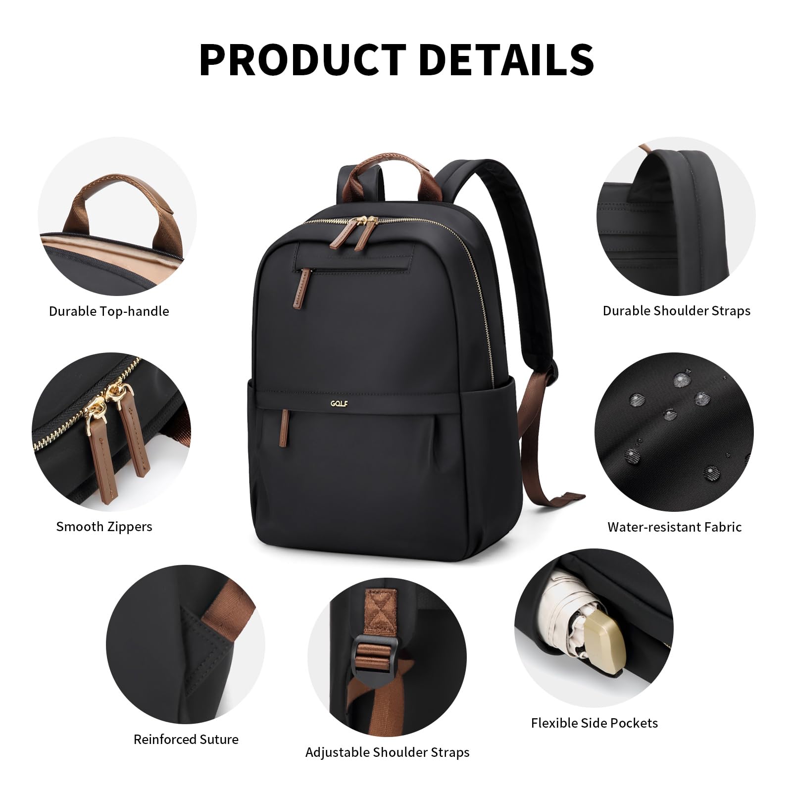 GOLF SUPAGS Laptop Backpack for Women Work Travel Backpacks Computer Bag Casual Daypack Fits 14 Inch Notebook (Black)