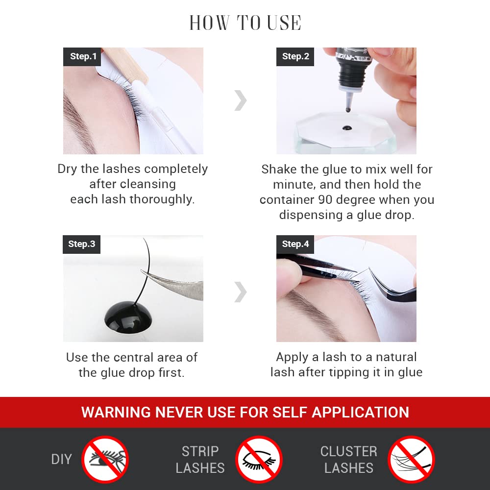 Extra Fast and Strong Eyelash Extension Glue Glam Ultra Expert Volume 5 ml/Black Adhesive Eyelash Bonding Supplies/Drying Time 0.5-2 Sec/Retention -7 Weeks/Latex Free (Volume)