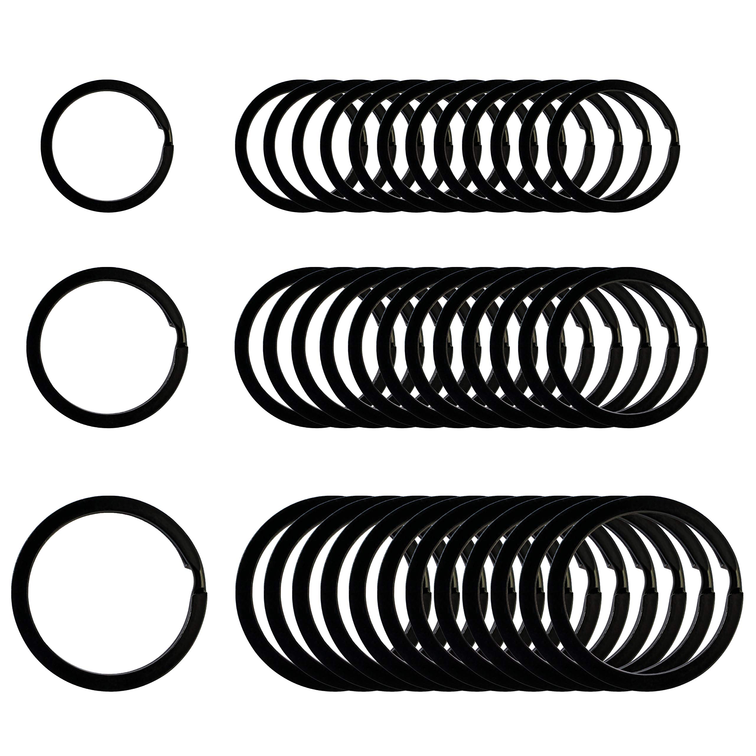 Flat Key Rings Key Chain Metal Split Ring 36pcs (Round 3/4 Inch, 1 Inch and 1.25 Inch Diameter), for Home Car Keys Organization, Electroplated Black