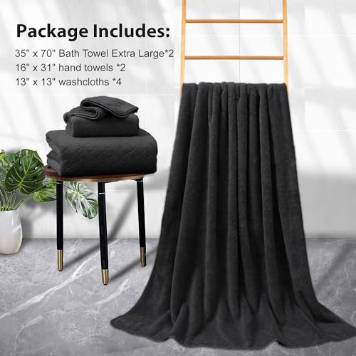 Extra Large Bath Towel Sets of 8, 2 Large Bath Towels Oversized, 2 Hand Towels, 4 Washcloths, Soft Microfiber & Quick Dry & Highly Absorbent Bath Towels for Bathroom Kitchen Spa Hotel Gym Pet(Black)