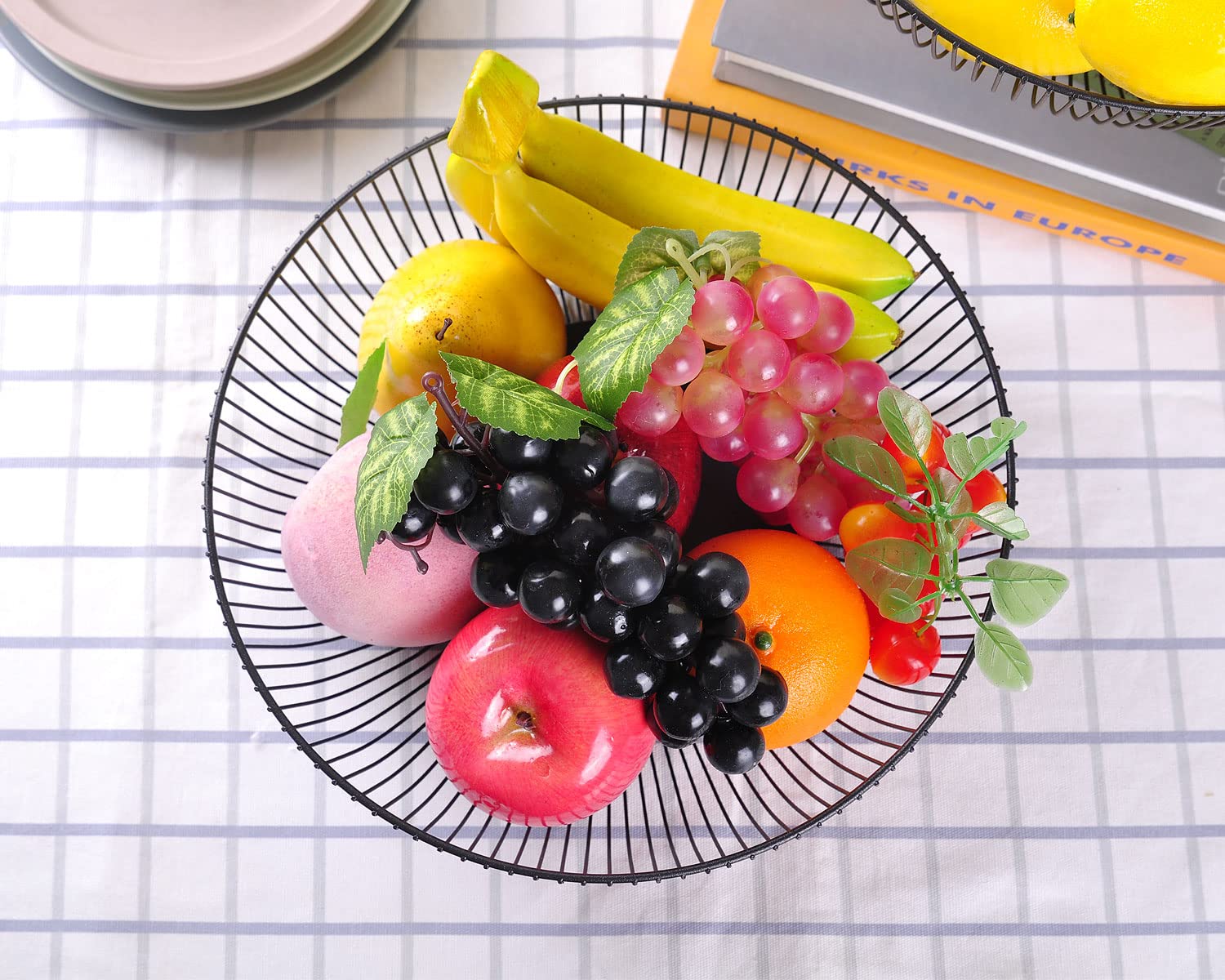 IBWell Wire Fruit Basket Fruit Bowl Kitchen Fruit Basket Stand Fruit Bowls for the Counters Metal Fruit Bowl-11 * 3"(D*H)(Exposure Black)