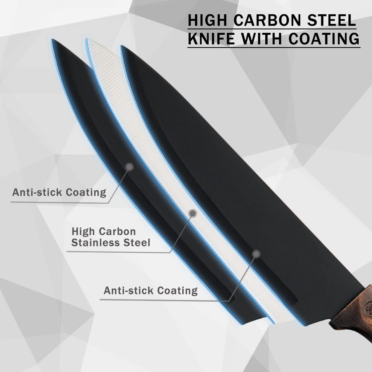Kitchen Knife Set, Tinor 6-Piece Black Knife Sets for Kitchen with Acrylic Block, High Carbon Stainless Steel Sharp Kitchen Knives Chef Knife Block Set with Japanese Designed Ergonomic Handle