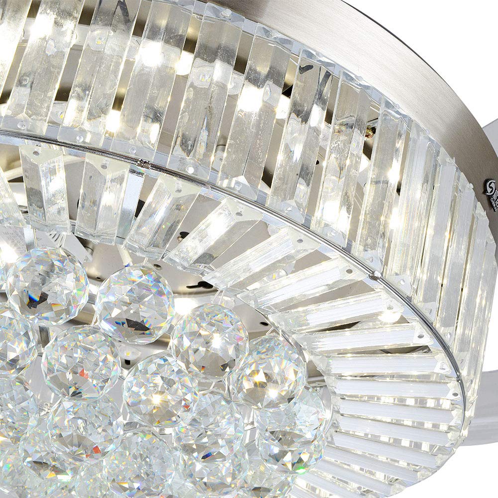 Gdrasuya10 Crystal Ceiling Fan Dimmable Chandelier with Lights and Remote Modern Invisible Retractable LED Fan for Living Room Bedroom Basement Kitchen Garage Decorations -Polished Chrome 42 Inches