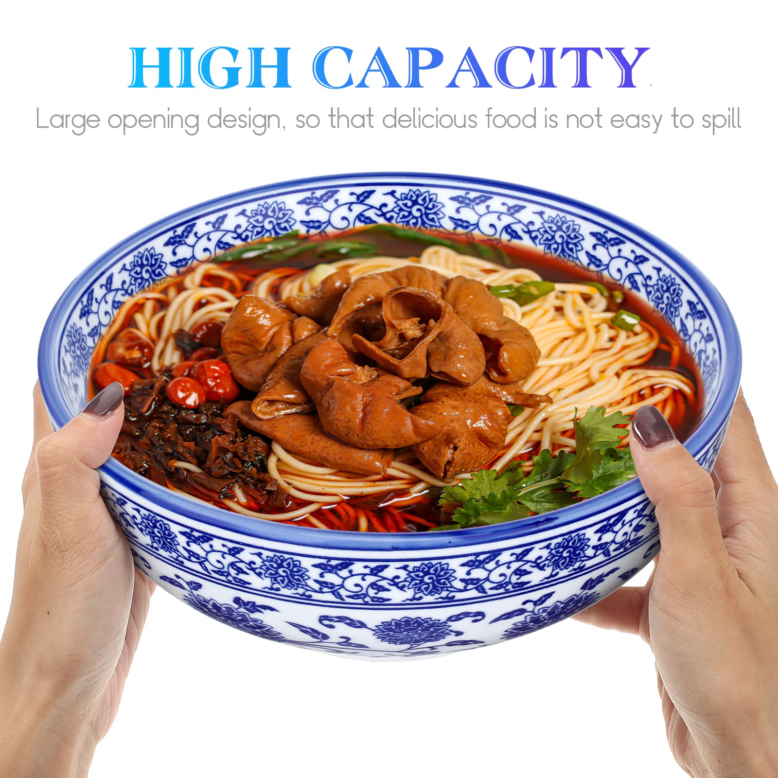 Kichvoe 6.8 * 2.6Inch Blue And White Porcelain Bowls Ceramic Asian Noodle Bowls Soup Bowls Chinese Rice Bowl For Home Restaurant