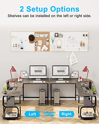 Teraves 64.84" Modern L Shaped Desk with Shelves and 69 inch Reversible L Shaped Corner Gaming Desk with Storage Shelves