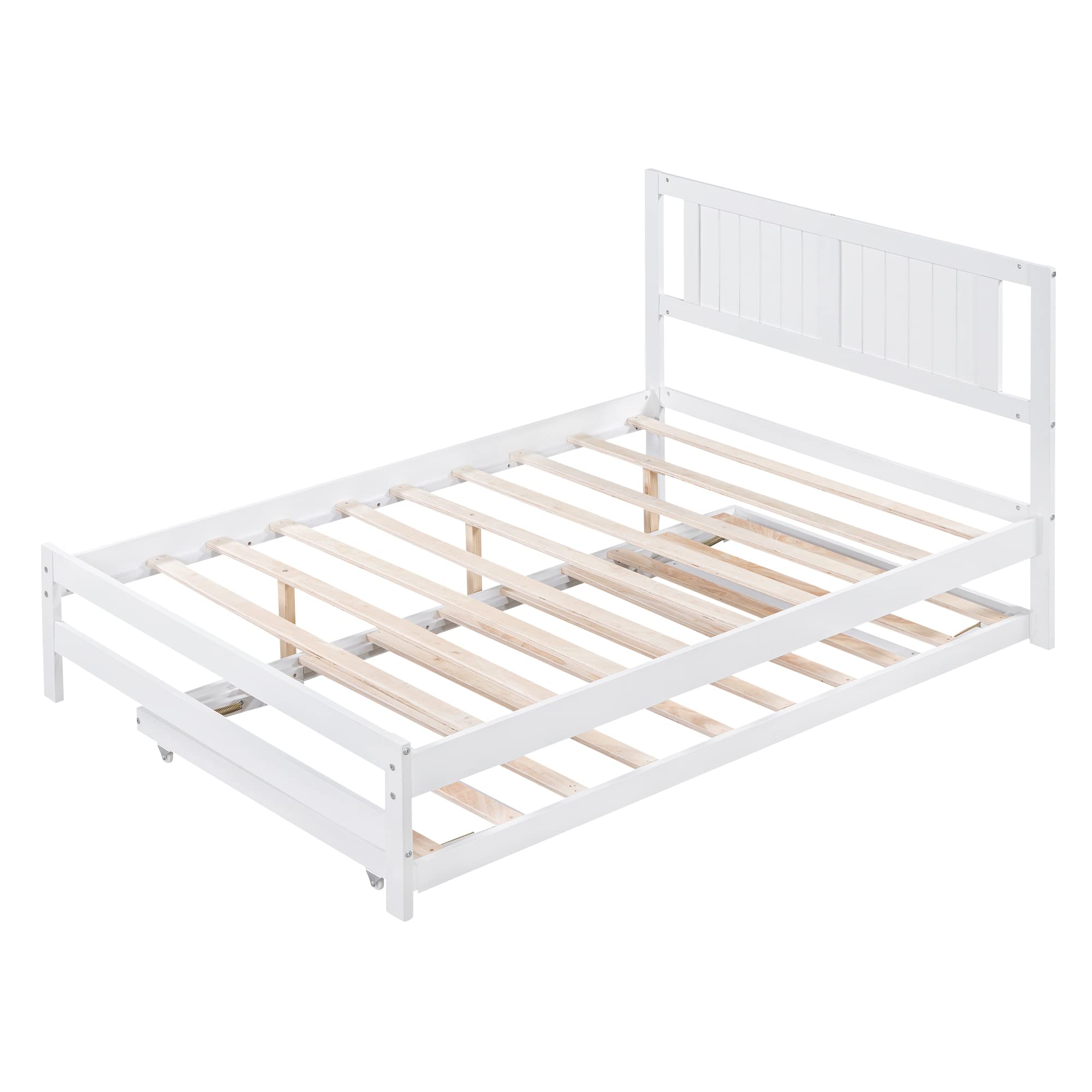Jintop Full Size Metal Daybed with Twin-Size Trundle and Curved Handle Design,Durable Iron Sofa Bed Frame W/Slats Support,No Box Spring Needed,for Bedroom,Apartment,Guest Room,White