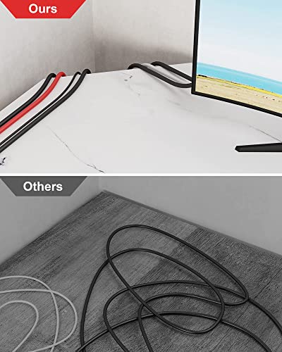 Teraves Modern L Shaped Desk with Shelves,64.84" Computer Desk/Gaming Desk for Home Office,Corner Desk with Large Desktop (White Marbling+ Gold Frame, Large+4 Tier Shelves)