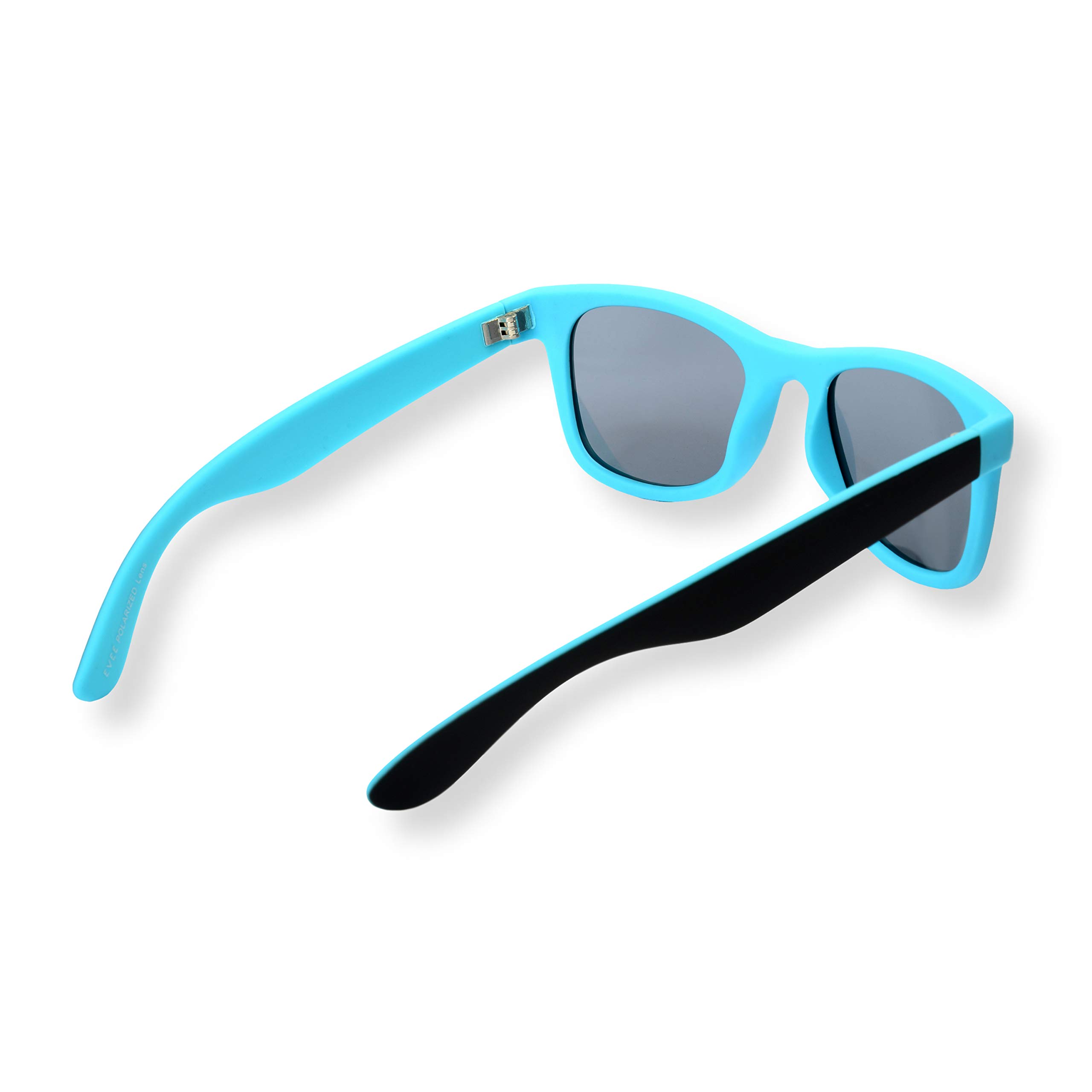 EVEE Unisex Iconic RUBBERIZED BLUE/BLACK UNISEX SQUARE POLARIZED SUNGLASSES + EVEE LIMITED EDITION CASE + MICROFIBER CLEANING CLOTH (E-ICPPBLGY) (Blue, GREY)