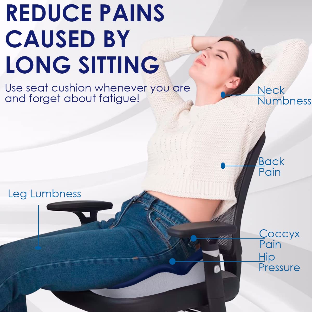 Jugbey Office Chair Cushion,Pressure Relief Seat Cushions for Tailbone, Back, Coccyx Pain Relief,Ergonomic Memory Foam Butt Pillow for Car, Computer, Desk Chairs Navy