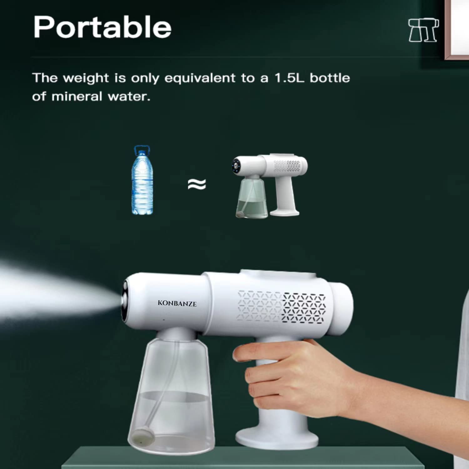 KONBANZE Handheld Nano Machine Fogger Machine,Electrostatic Sprayer,Sanitizer Spray Machine with Blue Light,Electrostatic Nano Atomizer Sprayer & Cordless Nano Steam for Home Office Garden ues (Gray)