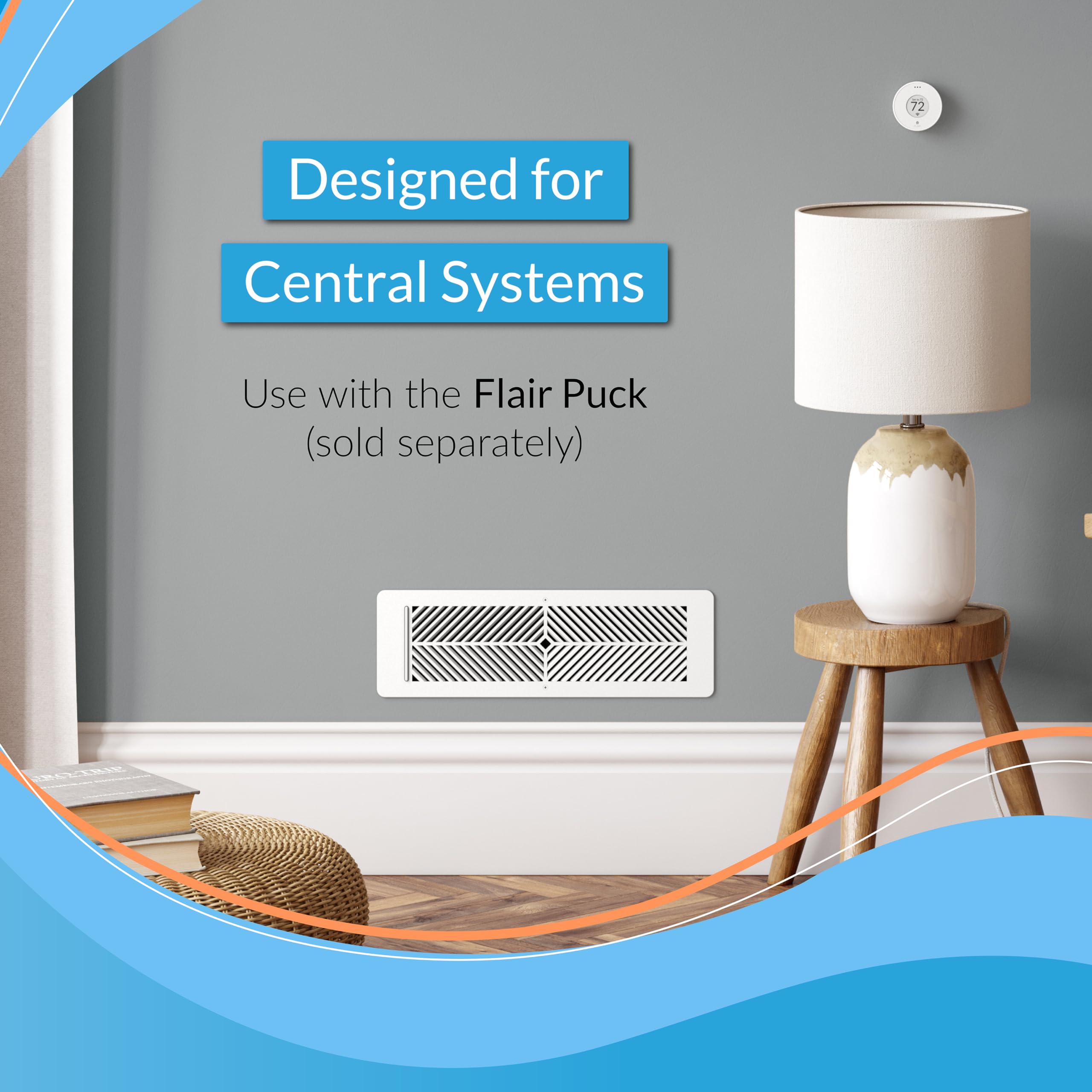 Flair Smart Vent 6x12 (White), AC Vent Cover for Floors, Walls and Ceilings.