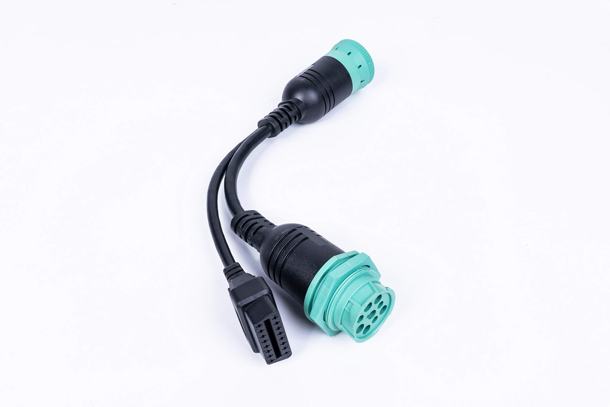 Green Type 2 J1939 9pin Female to OBD2 and to nut J1939 Male Splitter Y Cable for Truck Freightliner GPS ELD Tracker Moulded Type 30cm