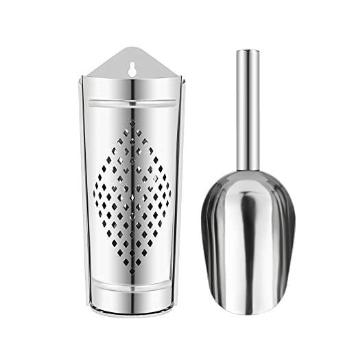 Stainless Steel Ice Scoop with Magnetic Holder for Ice Maker, Kitchen Freezer or Refrigerator,Great Accessory for house appliance with trackless Velcro Included if your appliances are non-magnetic