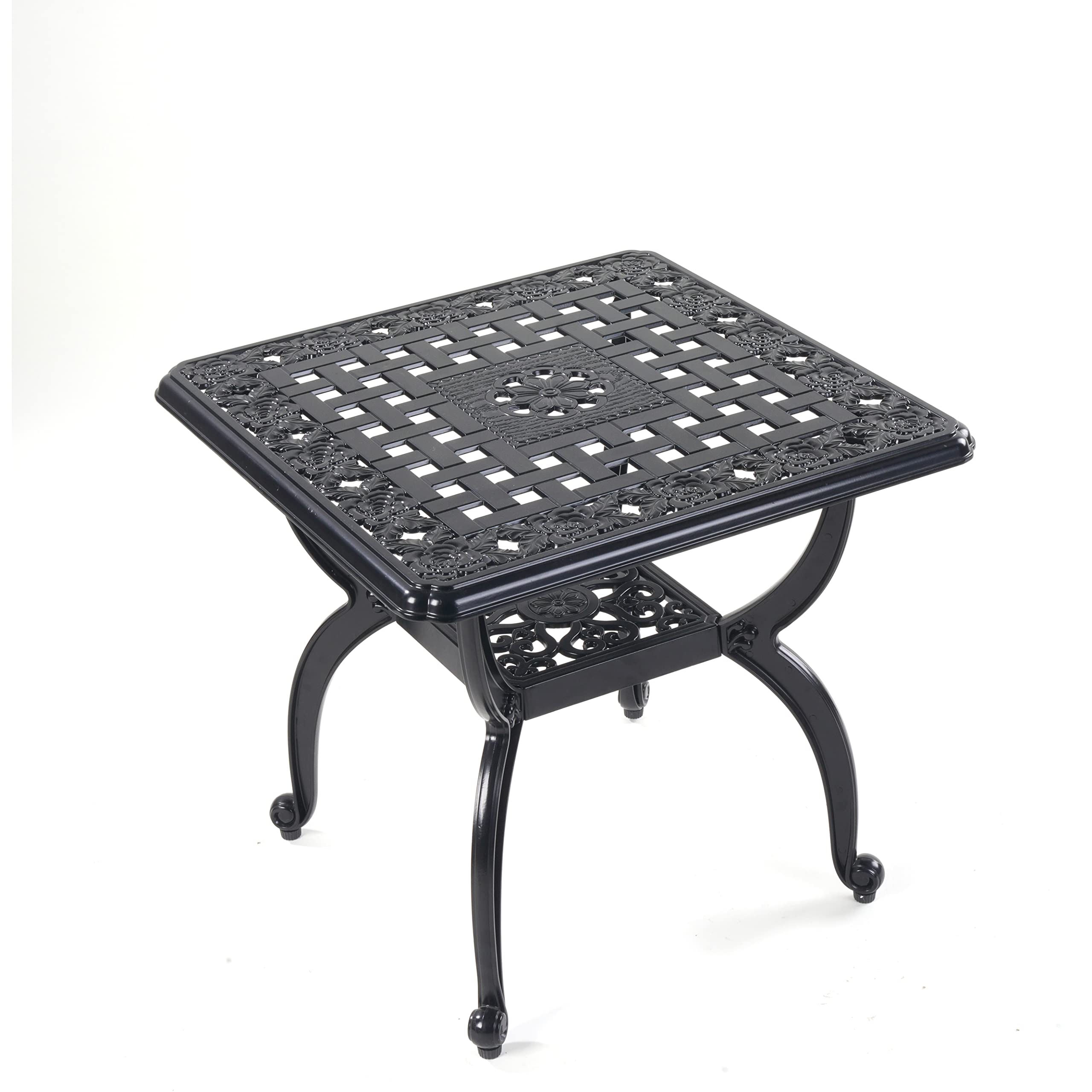 Mandolin Outdoor Patio Table,Rust -Resistant Cast Aluminum Side Table,Weather Resistant End Table,Coffee Table, Perfect for Patio, Backyard Or Garden. (Aluminum Square, Black)
