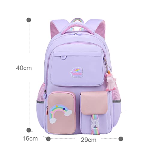 Uamdrup Kids Purple Unicorn Backpack For Girl, Cute Lightweight Durable Large Capacity School Bookbag Waterproof Travel Bag With Lunchbag