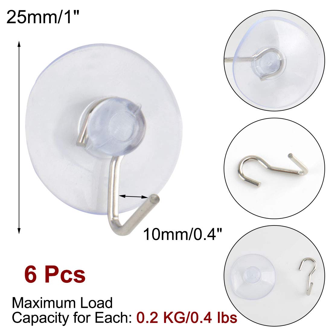 uxcell 6pcs Suction Cup Hooks 1 Inch Diameter Wall Hooks Hangers Removable Kitchen Bathroom Wall Vacuum Holder for Smooth Tile Glass