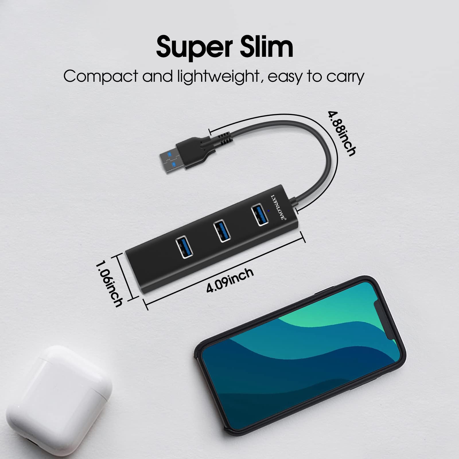 LYFNLOVE USB Hub with Ethernet, 3-Port USB 3.0 Hub Splitter with USB C Adapter, Aluminum USB to Ethernet Adapter + Multi USB Port Extender Hub for MacBook Pro/Air, iMac, Laptop