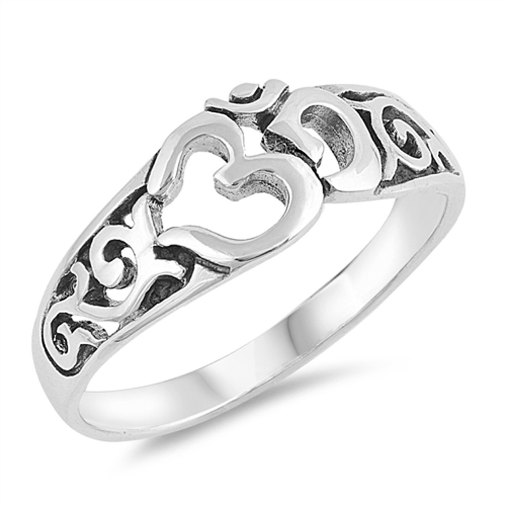 Filigree Om Aum Ohm Meditation Yoga Ring New 925 Sterling Silver Band Size 6