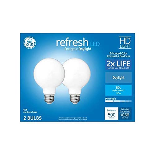 GE Refresh 60-Watt EQ G25 Daylight Dimmable Globe Bulb Light Bulb (2-Pack)