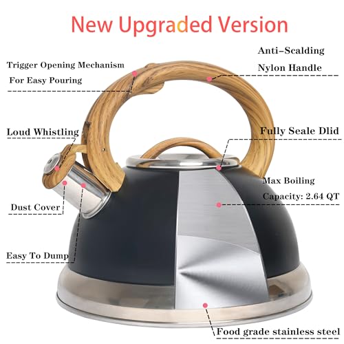Starbbq 3.2 Quart Whistling Tea kettle for Stove Top, Stainless Steel Teapot for Stove Top with Handle and One-Touch Open and Close Button