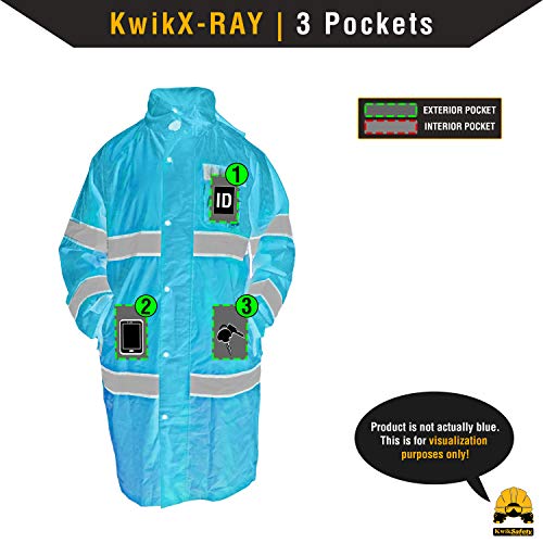 KwikSafety - Charlotte, NC - TORRENT High Visibility Rain Gear - FOLDABLE HOOD - Class 3 ANSI OSHA Reflective Waterproof Trench Safety Jacket/XL