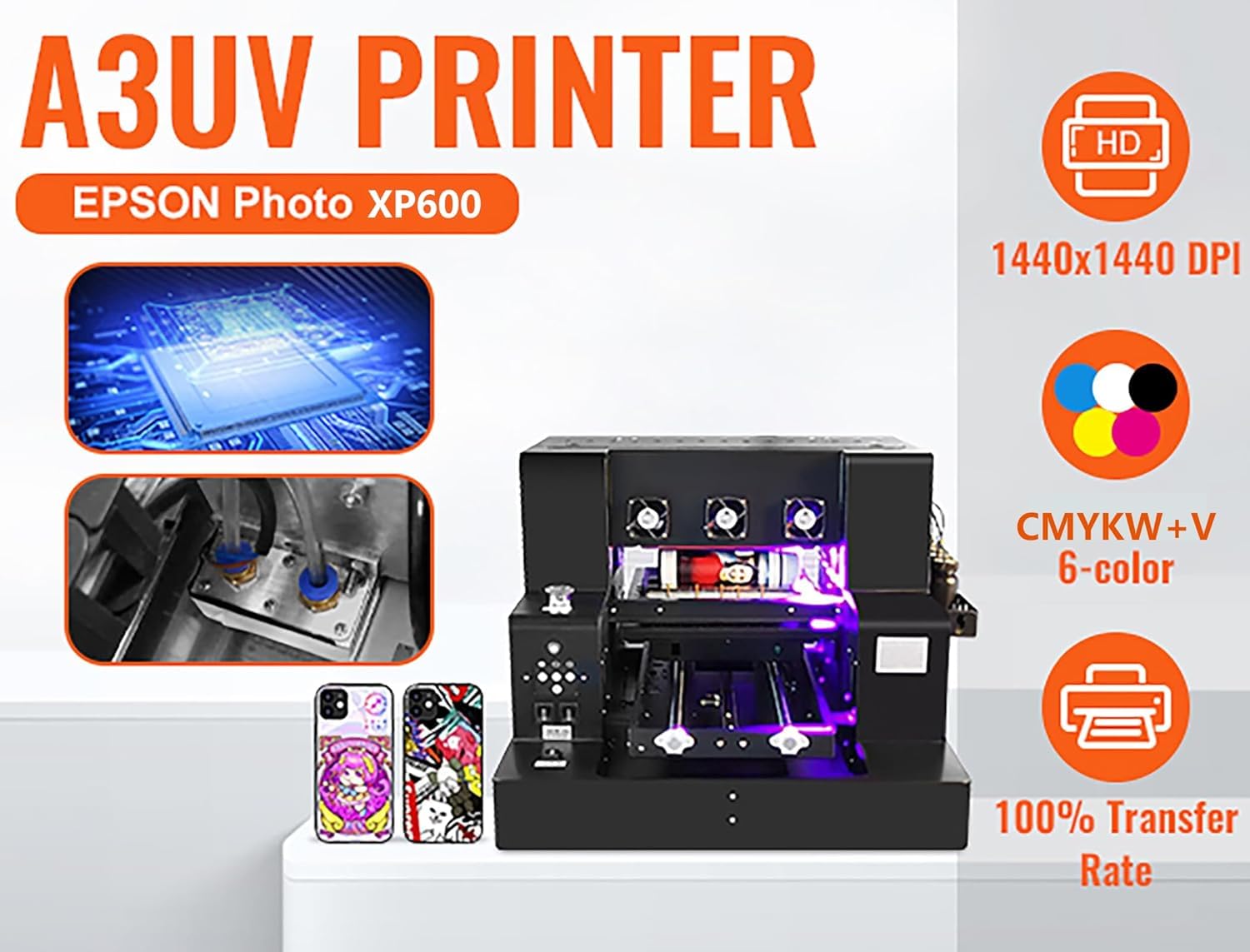 PEIXU A3 XP600 UVV DTG/DTF Printer with EPSON Technology | 2880dpi Precision for Phone Cases, Acrylic, Metal, Leather, Golf Balls & Bottles | Vacuum Suction Platform 33x50x15cm with Bottle Holder