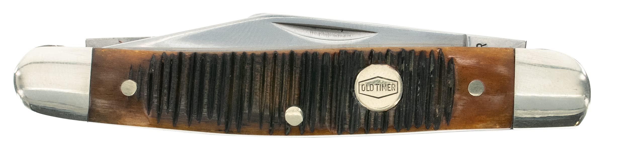 Old Timer Generational USA Series 34OTG Middleman Traditional Folding Pocket Knife with Stainless Steel Clip Point Blade, Sheepsfoot Blade, Pen Blade, Bone Handle, and Made in USA for EDC, and Outdoor