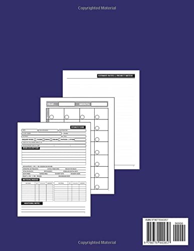 Estimate Log Book Contractor: Plus 13 Months Appointment Planner. Work Estimating For Contractors. Job Quote Book For Clients. Track Payment, Work Details, Sketches and Much More. Appreciation Gifts