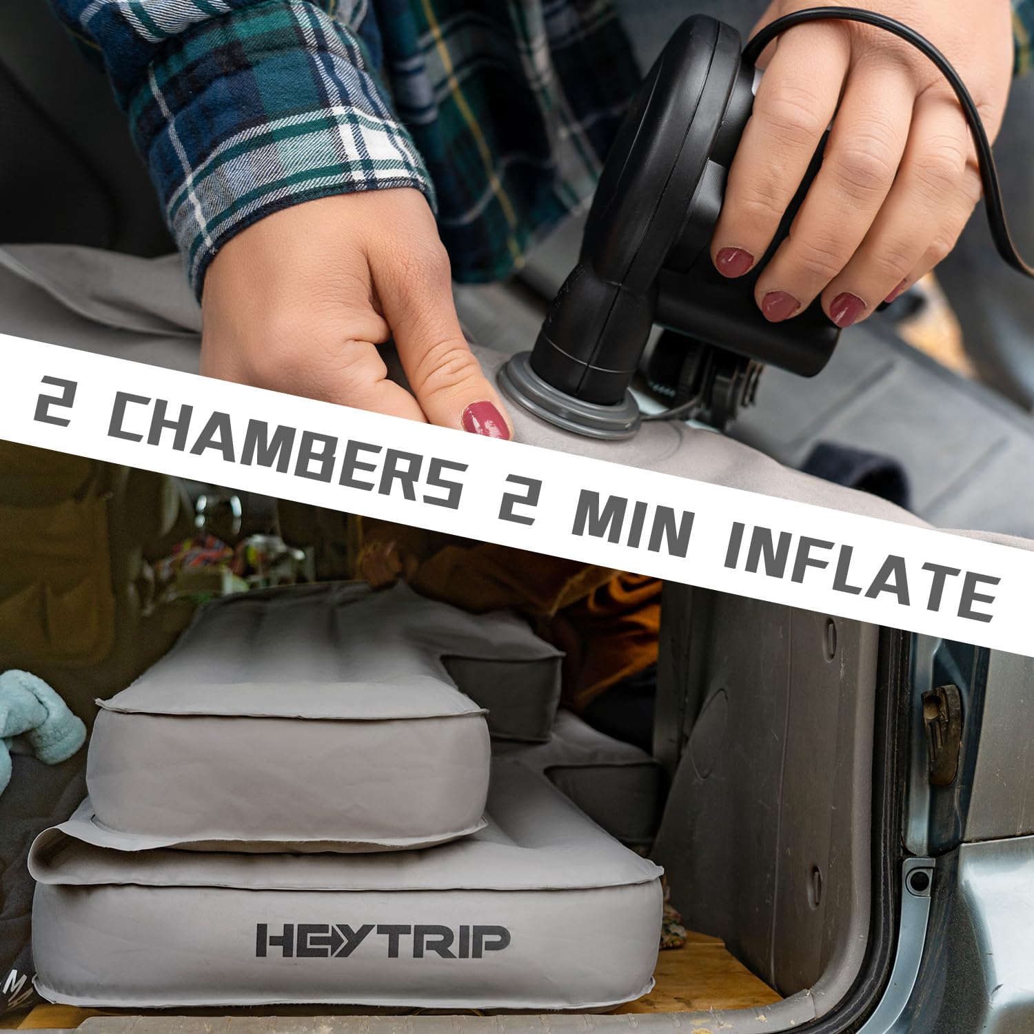 HEYTRIP SUV Inflatable Air Mattress for Car Camping, 4 Inch Thickened Car Camping Bed, Adjustable Firmness Sleeping Pad for 2 Persons (72 x 47 x 4 Inch)