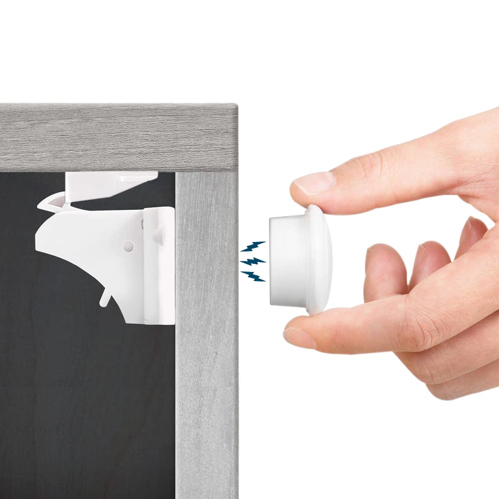 Inaya Magnetic Cabinet Locks for Baby Proofing, Pack of 8 Locks & 1 Key - Child Proofing Cabinet Latches - Invisible Design - 3M Adhesive - No Drill, Tools or Screws Needed