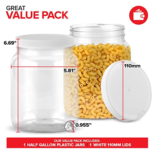 Stock Your Home Half Gallon Clear Plastic Jars with Lids (1 Pack) 64 oz Wide Mouth Large Jar with Lid, Big Container for Candy, Cookies, Arts & Crafts, Bartender Money Tips, Kitchen & Pantry Storage