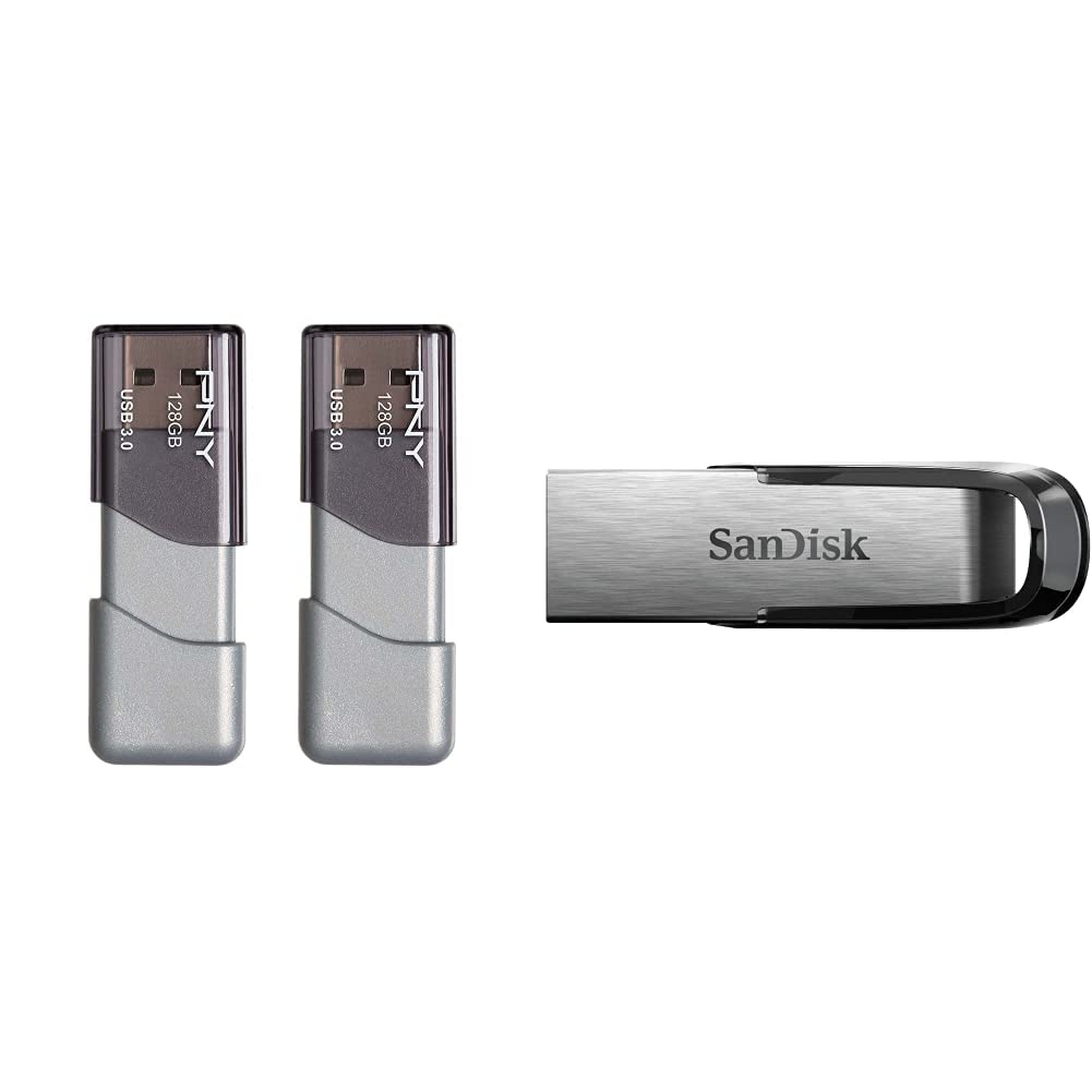 PNY 128GB Turbo Attaché 3 USB 3.0 Flash Drive, 2-Pack & SanDisk 256GB Ultra Flair USB 3.0 Flash Drive - SDCZ73-256G-G46