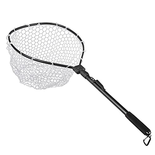 JIAMEI Folding Fishing Landing Net Cast Fish Carp Rubber Coated Net Network Fly Fishing Work Tool Portable Fishing Dip Net Rod