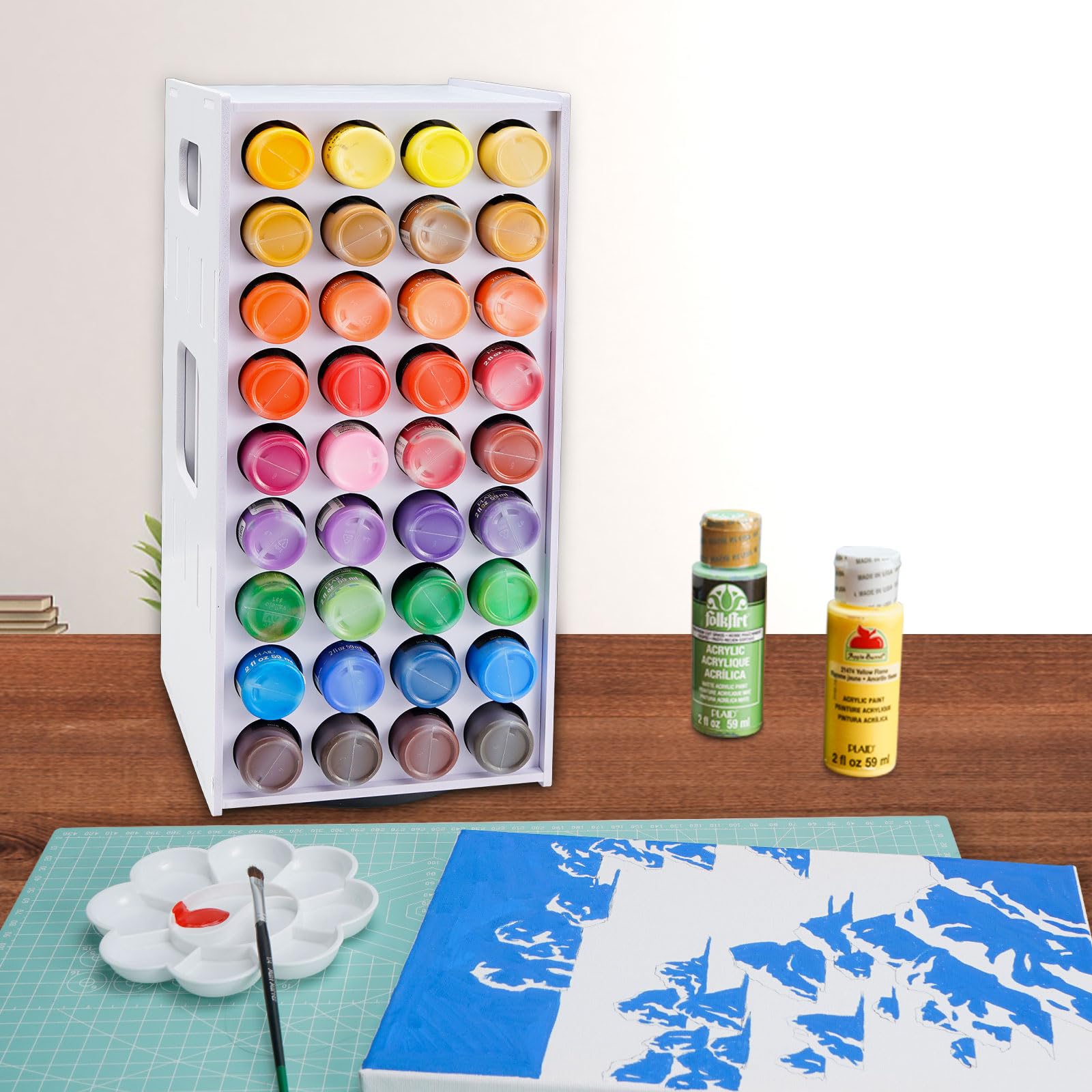 SANFURNEY Craft Paint Storage Rack, 72 Holes Spinning Paint Storage Tower, Vertical Paint Organizer Holder Stand for Apple Barrel, Folkart -2oz Craft Paints