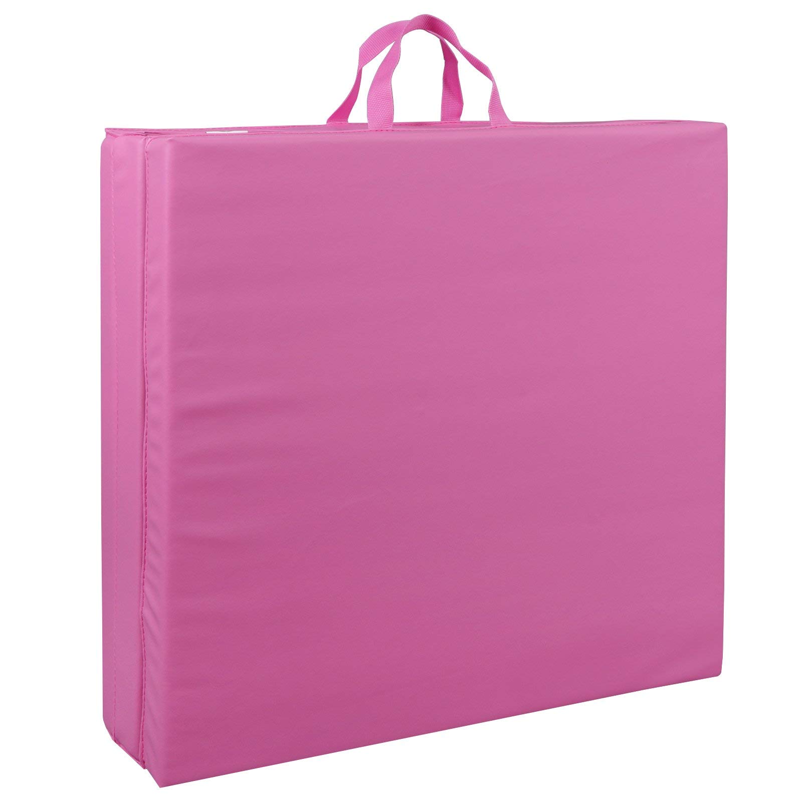 F2C 6’X2’X2” PVC Leather Home Gymnastics Gym Exercise Aerobics Yoga Mat Folding Tumbling Mat Comfort Foam W/Carrying Handles for Pilates, Stretching, MMA, Core Workouts (Pink)