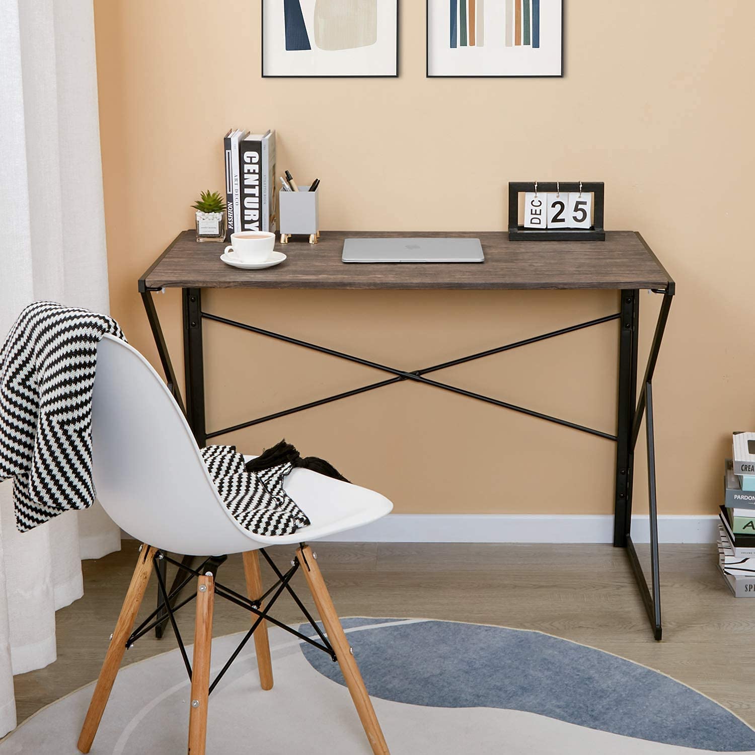 GreenForest Folding Desk No Assembly 40" Foldable Writing Computer Desk Simple Home Office Desk Laptop Table Space Saving, Walnut