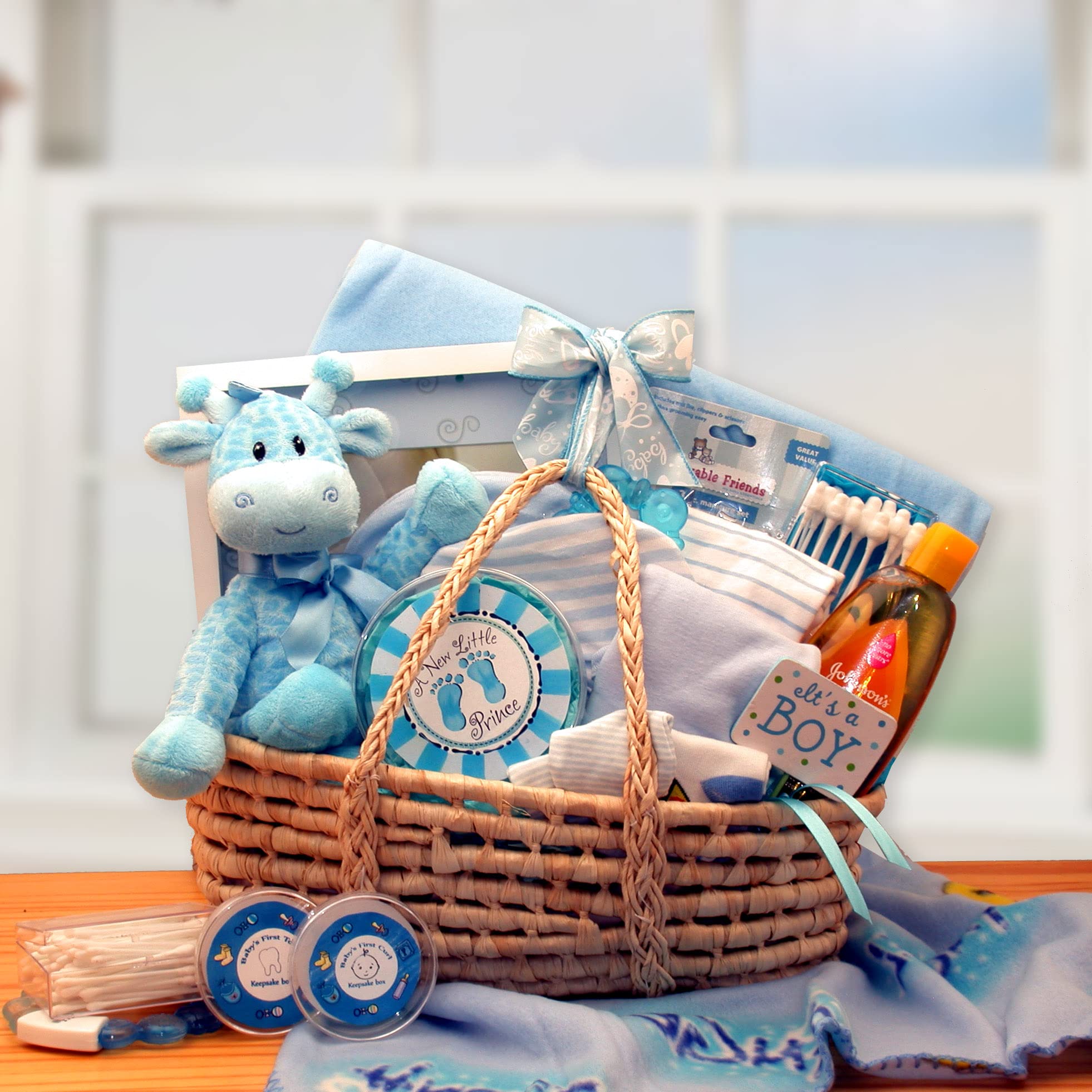 Our Precious Baby Boy New Baby Gift Basket Blue - New Baby Gift Basket