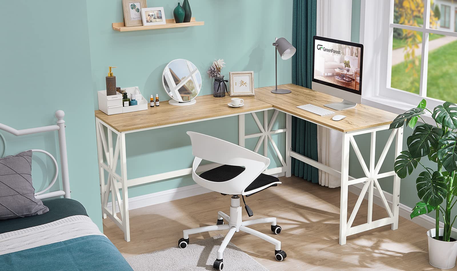 GreenForest Large L Shaped Computer Desk,63.8 x 50 inch Corner Computer Desk for Home Office Industrial Heavy Duty Workstation, Oak