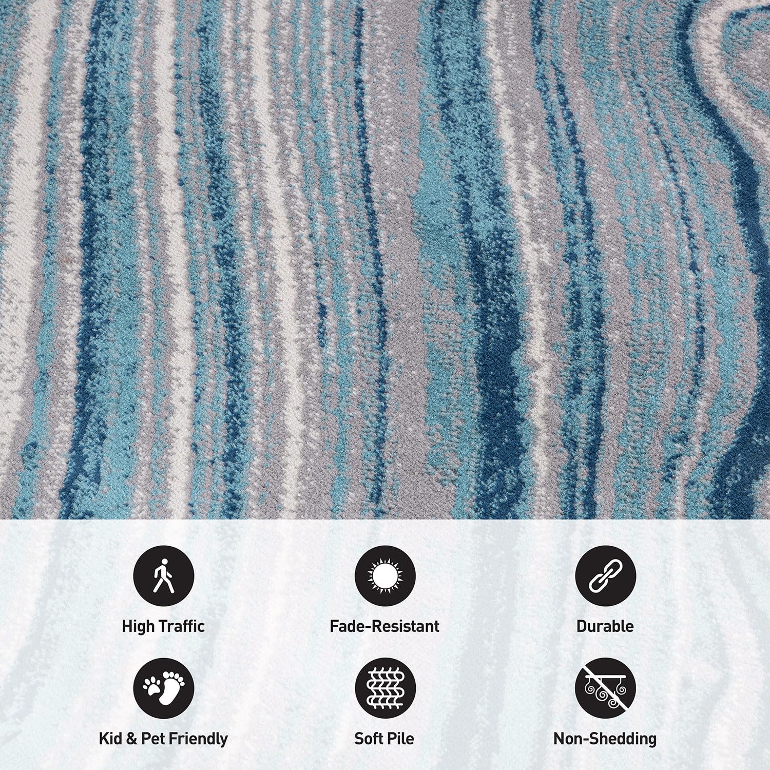 Rugshop Contemporary Abstract Swirl Stain Resistant Soft Area Rug 7' 10" x 10' Blue