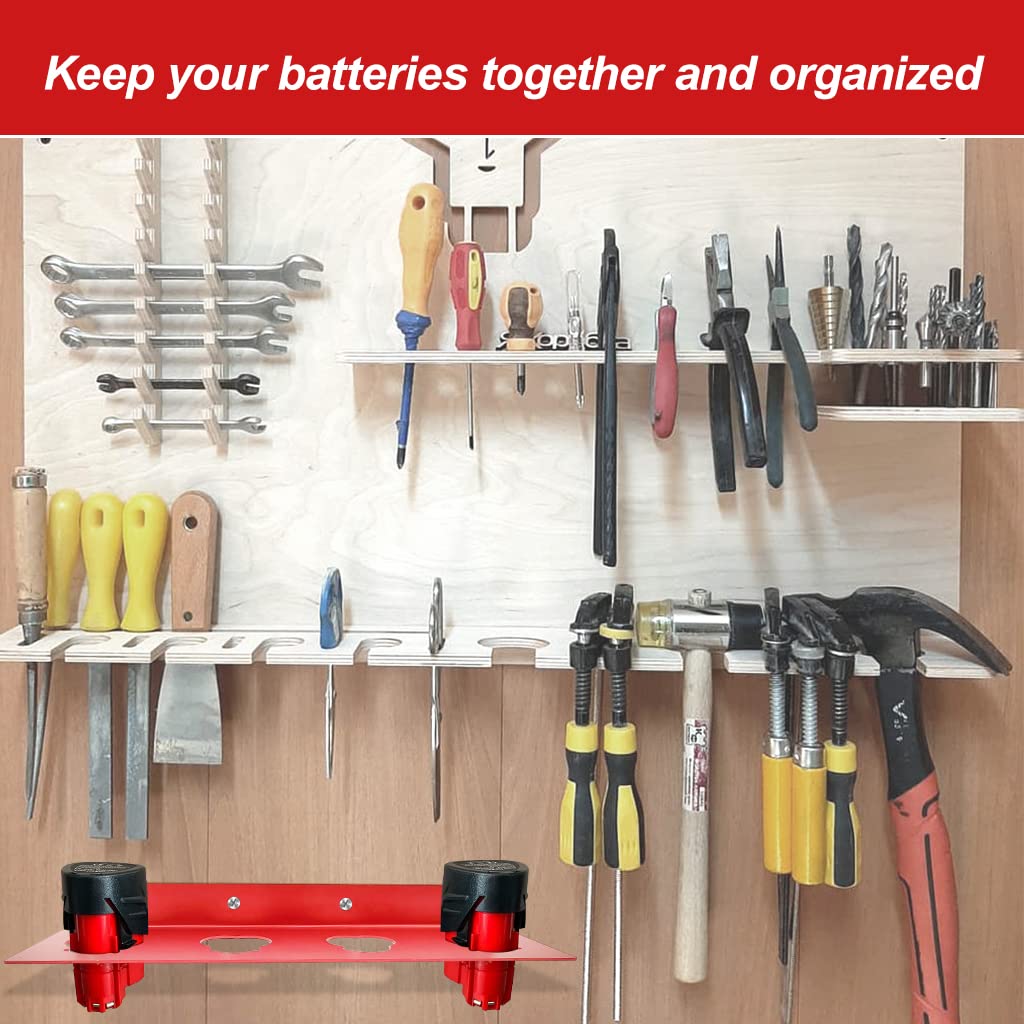 JEEJINYAN 2Pcs Battery Holder for Milwaukee M12 Battery, Storage Tools for Milwaukee Battery, Four as a Group Milwaukee Battery Holder, Red (Red)